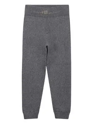 Chloé Ribbed Knit Waistband Pants With Signature Chain Detail - Grey