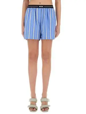MSGM Striped Cotton Shorts - Azure