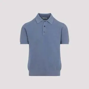 Canali Microstructured Cotton Polo Shirt With Plain-knit Collar - Blue