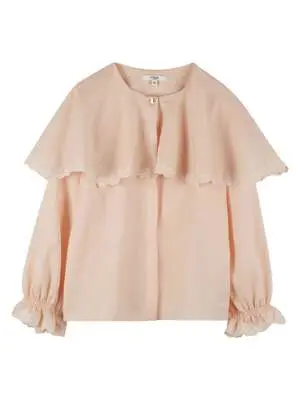 Chloé Embroidered Ruffled Collar Cotton Blouse