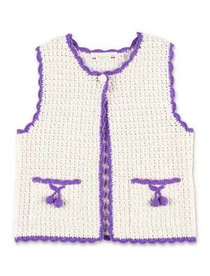 Bonpoint Laila Hand-crocheted Cotton Cardigan With Cherry Tassels - Beige