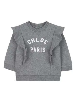 Chloé Mini Flounce Sweater With Logo Appliqu - Grey