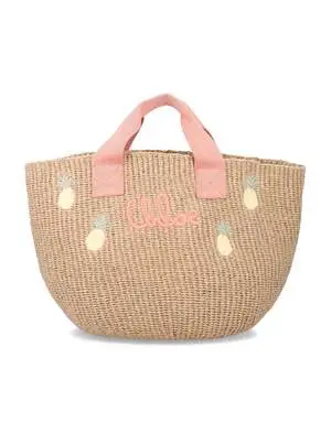 Chloé Embroidered Logo Tote Handbag With Two Handles - Beige