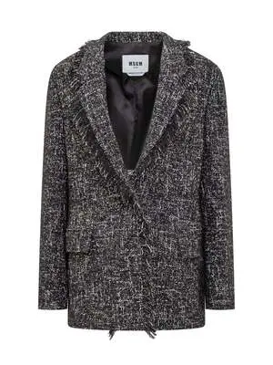 MSGM Tweed Blazer With Fringed Detail - Nero