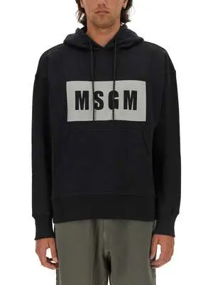 MSGM Logo Detail Cotton Hoodie - Black