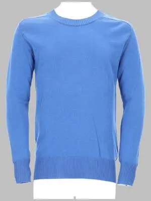 LANEUS Ribbed Crew Neck Sweater - Blue