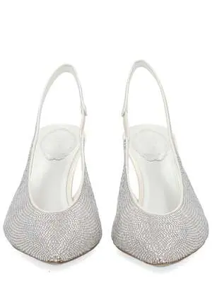 RENE` CAOVILLA Rene Caovilla Crystal-embellished Leather And Tulle Slingback Pumps - Silver