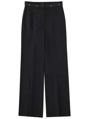 MSGM Palazzo Trousers In Cool Wool With Elastic Band And Logo Detail - Black