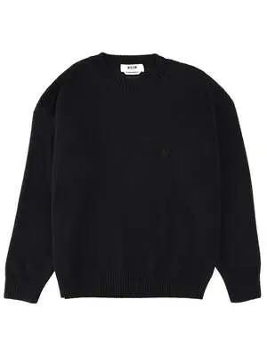 MSGM Merino Wool-cashmere Blend Crewneck Sweater - Black