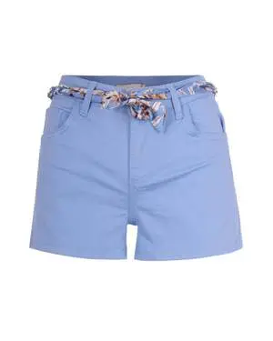Liu Jo Floral Belted Cotton Blend Shorts - Brig.blue Wave Flowe