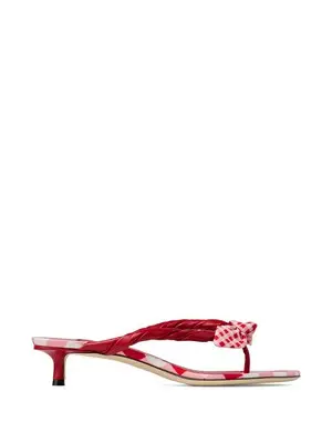 JIMMY CHOO Liss 35 Mixed Gingham Cotton Mule Sandals - Rubyredmix