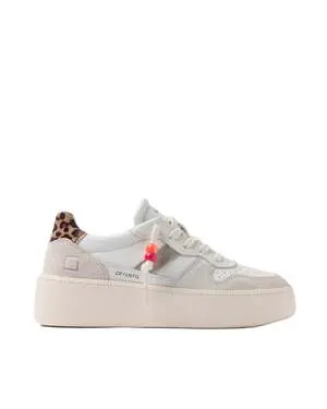 D.a.t.e. Leopard Print Leather Sneakers - White-leopard