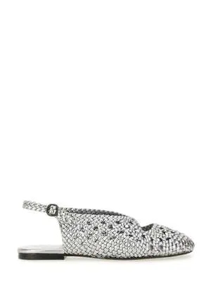Hereu Reixa Metallic Braided Leather Slingback Flats - Silver