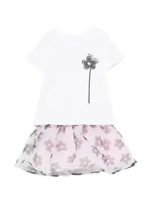 Marc Jacobs Mini T-shirt And Tulle Skirt Set With Glitter Flowers - Pink
