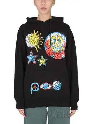 MARKET Hand Drawn Graphic Hooded Sweatshirt - Black