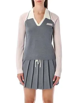 Casablanca Tennis Long-sleeved Polo Top In Merino Wool And Lurex
