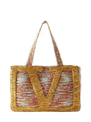 Valentino Garavani Viva Superstar Medium Shopping Bag In Raffia - Multicolour