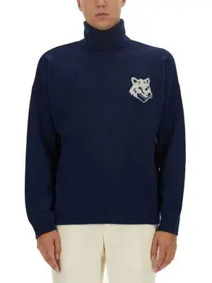 Maison Kitsuné Fox Head Patch Turtleneck Sweater - Blue