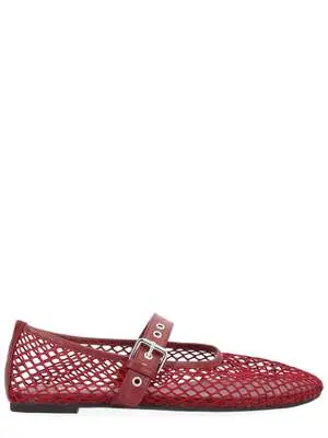 Senso Mesh Mary Jane Ballet Flats With Buckle Strap - Red