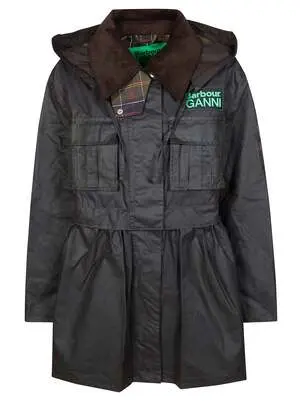 BARBOUR X GANNI Tartan Peplum Waxed Jacket - Verde