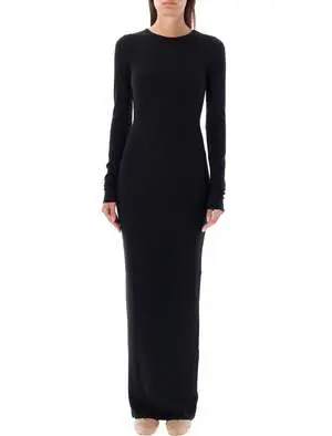 Eterne Long Sleeve Crewneck Maxi Dress In Butter Rib - Black