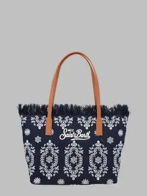 MC2 SAINT BARTH Embroidered Tote Bag With Leather Handles - Blue
