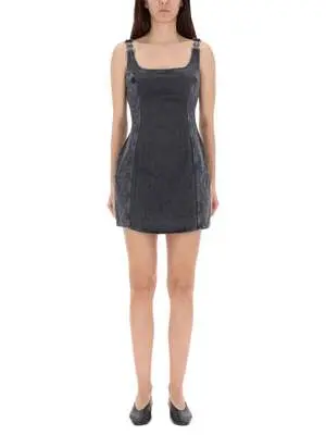 MARINE SERRE Moon Laser Wash Denim Sleeveless Mini Dress - Grey