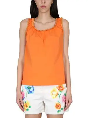 Moschino Sleeveless Top With Decorative Neckline - Orange