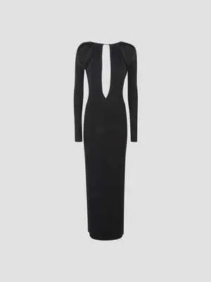 MARINE SERRE Draped Plunge Neck Maxi Dress - Black