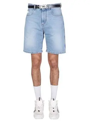 Gcds Bermuda Shorts With Logo Detail - Blue
