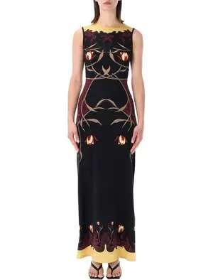 MARINE SERRE Floral-print Tie-neck Maxi Dress - Black