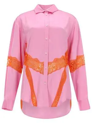 MSGM Lace-trim Long Sleeve Button-up Shirt - Pink