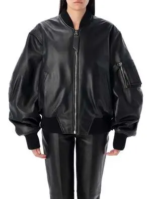 Attico Leather Bomber Jacket - Black