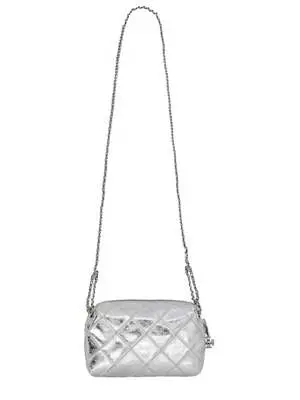 Tory Burch TORY BURCH Fleming Suede Soft Crossbody Bag Silver