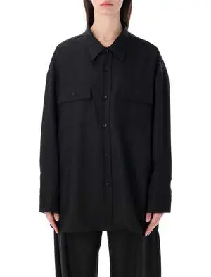 THE LATEST Cotton Shirt With Classic Collar And Two Pockets - Black