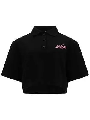 MSGM Cropped Short Sleeve Polo Shirt - Black