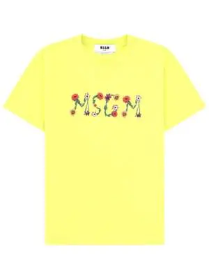 MSGM Floral Logo Graphic T-shirt - Yellow