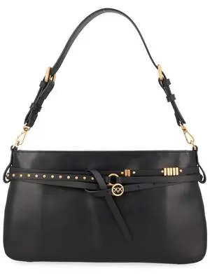 Pinko Leather Mini Shoulder Bag With Studded Detail - Black