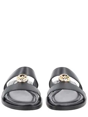 Michael Kors Leather Slide Sandals With Logo Hardware
