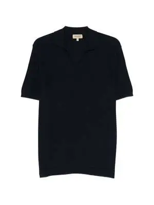 Woolrich Classic V-neck Ribbed Knit Polo Shirt - Blue