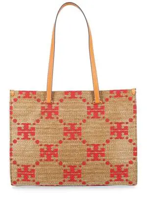 Tory Burch Woven Mini Bucket Bag With Logo Detail - Beige