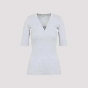 Brunello Cucinelli Ribbed Jersey V-neck T-shirt - Grey