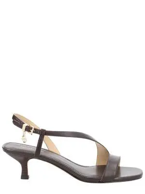 Michael Kors Leather Slingback Sandals With Kitten Heel - Brown