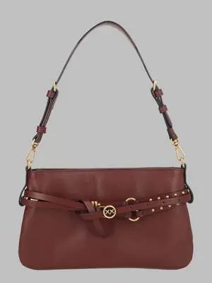 Pinko Mini Belt Shoulder Bag In Calf Leather - Brown
