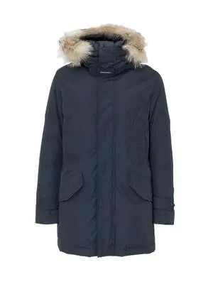 Woolrich Padded Parka Coat With Fur Trimmed Hood - Blu