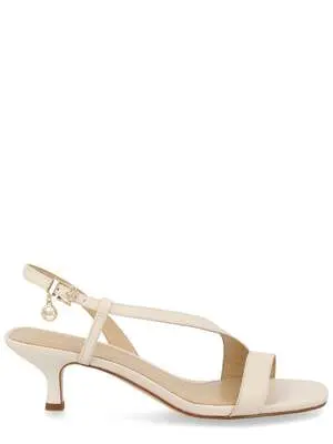 Michael Kors Cream Leather Slingback Kitten Heel Sandals - Ivory