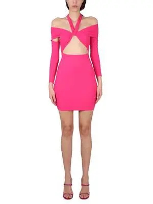 AMAZUIN Romy Mini Dress With Criss-cross Halterneck - Fuchsia
