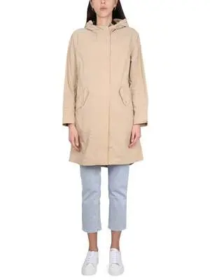 Woolrich Long Summer Parka In Urban Touch Fabric With Hood