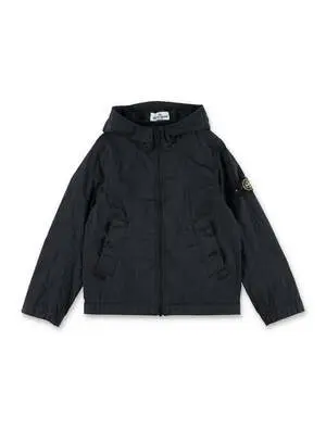 Stone Island Crinkle Reps Nylon Windbreaker With Hood - Black