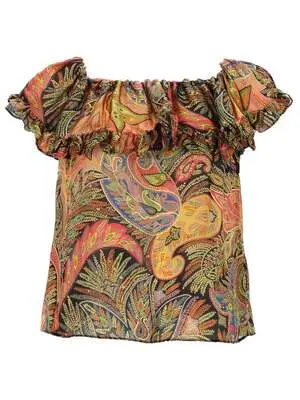 Etro Paisley Print Off-the-shoulder Top With Ruffle Detail